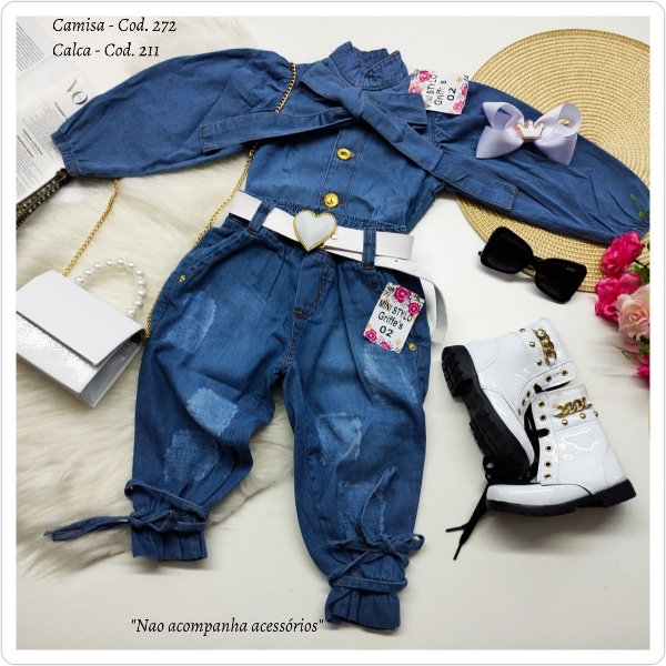 Calça 2 4 6 8 10 jogger Brim - Mini Stylo Griffe's Verão